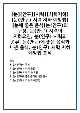 [눈][안구][시력][시력저하][눈(안구) 시력 저하 예방법][눈에 좋은 음식]눈(안구)의 구성, 눈(안구) 시력의 저하요인, 눈(안구) 시력의 종류, 눈(안구)에 좋은 음식과 나쁜 음식, 눈(안구) 시력 저하 예방법 분석-1페이지