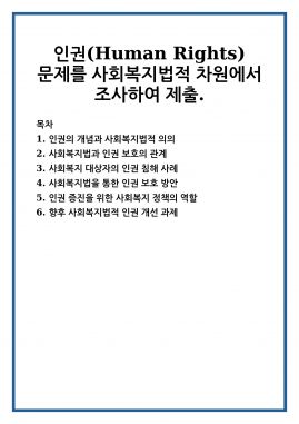 인권(Human Rights)문제를 사회복지법적 차원에서 조사하여 제출.-1페이지
