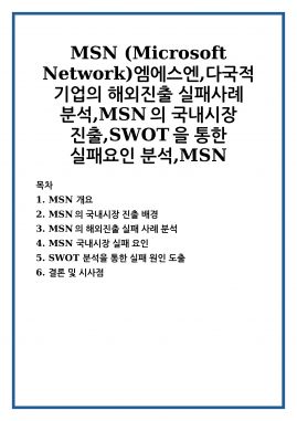 MSN (Microsoft Network)엠에스엔,다국적 기업의 해외진출 실패사례 분석,MSN의 국내시장 진출,SWOT을 통한 실패요인 분석,MSN-1페이지