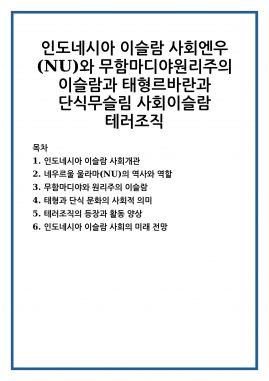 인도네시아 이슬람 사회엔우(NU)와 무함마디야원리주의 이슬람과 태형르바란과 단식무슬림 사회이슬람 테러조직-1페이지
