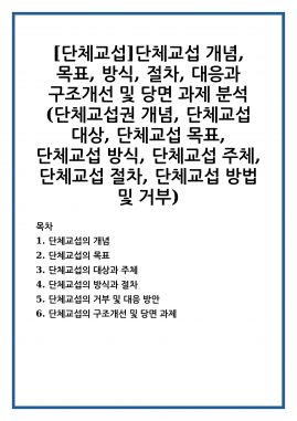 [단체교섭]단체교섭 개념, 목표, 방식, 절차, 대응과 구조개선 및 당면 과제 분석(단체교섭권 개념, 단체교섭 대상, 단체교섭 목표, 단체교섭 방식, 단체교섭 주체, 단체교섭 절차, 단체교섭 방법 및 거부)-1페이지