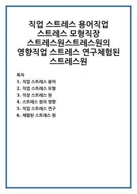 직업 스트레스 용어직업 스트레스 모형직장 스트레스원스트레스원의 영향직업 스트레스 연구체험된 스트레스원-1페이지