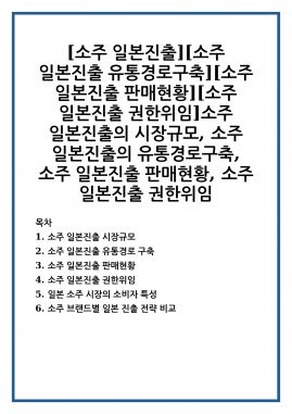 [소주 일본진출][소주 일본진출 유통경로구축][소주 일본진출 판매현황][소주 일본진출 권한위임]소주 일본진출의 시장규모, 소주 일본진출의 유통경로구축, 소주 일본진출 판매현황, 소주 일본진출 권한위임-1페이지