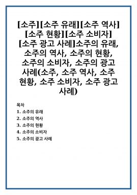 [소주][소주 유래][소주 역사][소주 현황][소주 소비자][소주 광고 사례]소주의 유래, 소주의 역사, 소주의 현황, 소주의 소비자, 소주의 광고 사례(소주, 소주 역사, 소주 현황, 소주 소비자, 소주 광고 사례)-1페이지