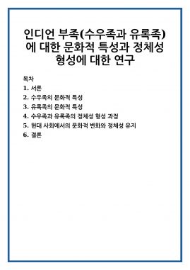 인디언 부족(수우족과 유록족)에 대한 문화적 특성과 정체성 형성에 대한 연구-1페이지