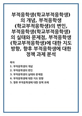 부적응학생(학교부적응학생)의 개념, 부적응학생(학교부적응학생)의 변인, 부적응학생(학교부적응학생)의 실태와 문제점, 부적응학생(학교부적응학생)에 대한 지도 방향, 향후 부적응학생에 대한 정책 과제 분석-1페이지