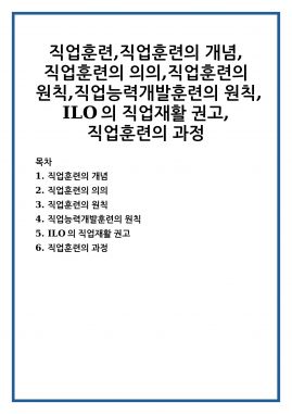 직업훈련,직업훈련의 개념,직업훈련의 의의,직업훈련의 원칙,직업능력개발훈련의 원칙,ILO의 직업재활 권고,직업훈련의 과정-1페이지