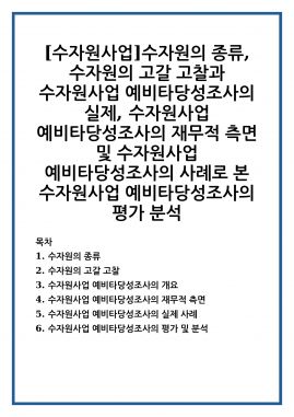 [수자원사업]수자원의 종류, 수자원의 고갈 고찰과 수자원사업 예비타당성조사의 실제, 수자원사업 예비타당성조사의 재무적 측면 및 수자원사업 예비타당성조사의 사례로 본 수자원사업 예비타당성조사의 평가 분석-1페이지