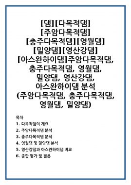 [댐][다목적댐][주암다목적댐][충주다목적댐][영월댐][밀양댐][영산강댐][아스완하이댐]주암다목적댐, 충주다목적댐, 영월댐, 밀양댐, 영산강댐, 아스완하이댐 분석(주암다목적댐, 충주다목적댐, 영월댐, 밀양댐)-1페이지