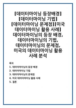[데이터마이닝 등장배경][데이터마이닝 기법][데이터마이닝 문제점][미국 데이터마이닝 활용 사례]데이터마이닝의 등장 배경, 데이터마이닝의 기법, 데이터마이닝의 문제점, 미국의 데이터마이닝 활용 사례 분석-1페이지