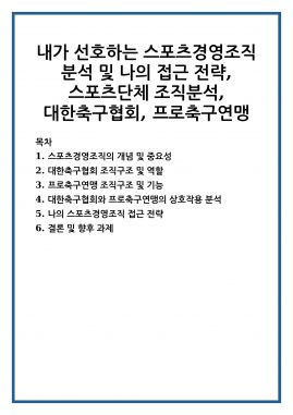 내가 선호하는 스포츠경영조직 분석 및 나의 접근 전략, 스포츠단체 조직분석, 대한축구협회, 프로축구연맹-1페이지