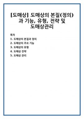 [도매상] 도매상의 본질(정의)과 기능, 유형, 전략 및 도매상관리-1페이지