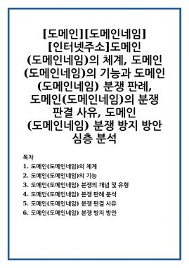 [도메인][도메인네임][인터넷주소]도메인(도메인네임)의 체계, 도메인(도메인네임)의 기능과 도메인(도메인네임) 분쟁 판례, 도메인(도메인네임)의 분쟁 판결 사유, 도메인(도메인네임) 분쟁 방지 방안 심층 분석-1페이지