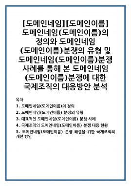 [도메인네임][도메인이름]도메인네임(도메인이름)의 정의와 도메인네임(도메인이름)분쟁의 유형 및 도메인네임(도메인이름)분쟁 사례를 통해 본 도메인네임(도메인이름)분쟁에 대한 국제조직의 대응방안 분석-1페이지