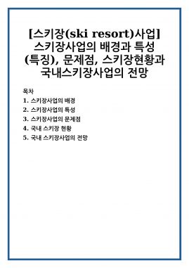 [스키장(ski resort)사업] 스키장사업의 배경과 특성(특징), 문제점, 스키장현황과 국내스키장사업의 전망-1페이지