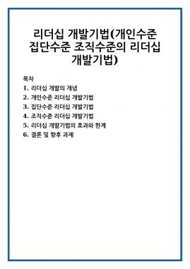 리더십 개발기법(개인수준 집단수준 조직수준의 리더십 개발기법)-1페이지