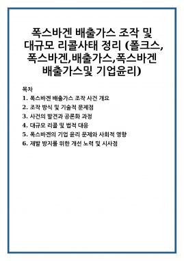 폭스바겐 배출가스 조작 및 대규모 리콜사태 정리 (폴크스,폭스바겐,배출가스,폭스바겐 배출가스및 기업윤리)-1페이지