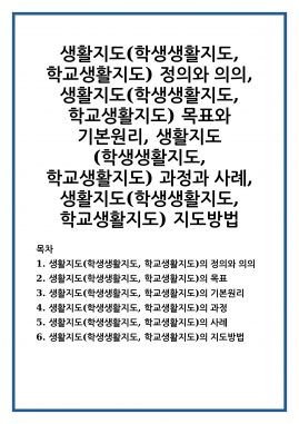 생활지도(학생생활지도, 학교생활지도) 정의와 의의, 생활지도(학생생활지도, 학교생활지도) 목표와 기본원리, 생활지도(학생생활지도, 학교생활지도) 과정과 사례, 생활지도(학생생활지도, 학교생활지도) 지도방법-1페이지