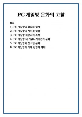 PC게임방 문화의 고찰-1페이지