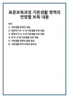 표준보육과정 기본생활 영역의 연령별 보육 내용-1페이지