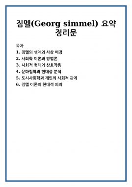짐멜(Georg simmel) 요약 정리문-1페이지