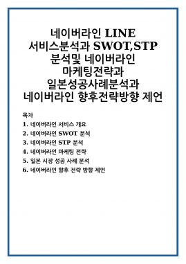 네이버라인 LINE 서비스분석과 SWOT,STP분석및 네이버라인 마케팅전략과 일본성공사례분석과 네이버라인 향후전략방향 제언-1페이지