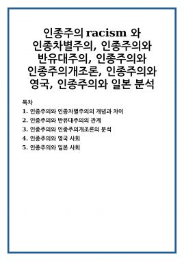 인종주의racism 와 인종차별주의, 인종주의와 반유대주의, 인종주의와 인종주의개조론, 인종주의와 영국, 인종주의와 일본 분석-1페이지
