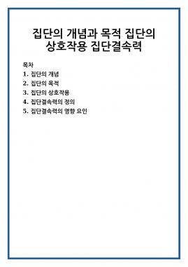 집단의 개념과 목적 집단의 상호작용 집단결속력-1페이지