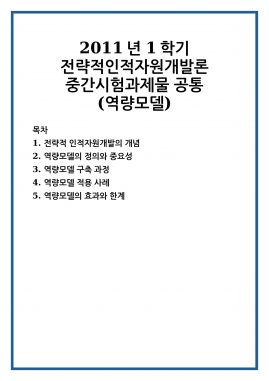 2011년 1학기 전략적인적자원개발론 중간시험과제물 공통(역량모델)-1페이지