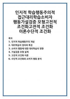 인지적 학습행동주의적 접근대리학습소비자 행동가설검증 모형고전적 조건화고전적 조건화 이론수단적 조건화-1페이지