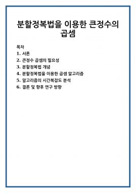 분할정복법을 이용한 큰정수의 곱셈-1페이지