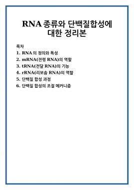 RNA종류와 단백질합성에 대한 정리본-1페이지
