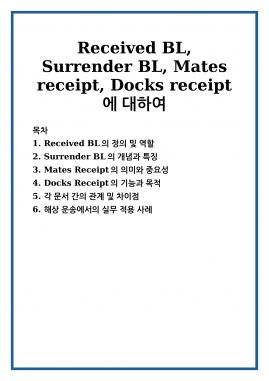 Received BL, Surrender BL, Mates receipt, Docks receipt에 대하여-1페이지