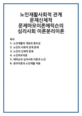 노인재활사회적 관계 문제신체적 문제마모이론에릭슨의 심리사회 이론분리이론-1페이지