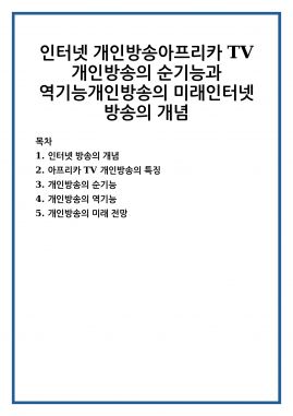 인터넷 개인방송아프리카 TV개인방송의 순기능과 역기능개인방송의 미래인터넷 방송의 개념-1페이지