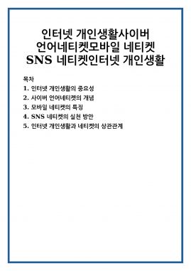 인터넷 개인생활사이버 언어네티켓모바일 네티켓SNS 네티켓인터넷 개인생활-1페이지
