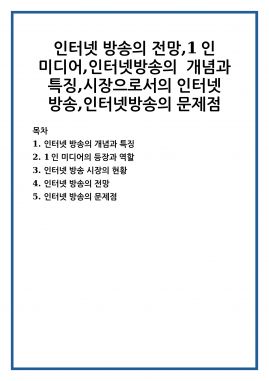인터넷 방송의 전망,1인 미디어,인터넷방송의  개념과 특징,시장으로서의 인터넷 방송,인터넷방송의 문제점-1페이지