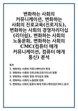 변화하는 사회의 커뮤니케이션, 변화하는 사회의 진로교육(진로지도), 변화하는 사회의 경영자리더십(리더쉽), 변화하는 사회의 노동문화, 변화하는 사회의 CMC(컴퓨터 매개 커뮤니케이션, 컴퓨터 매개 통신) 분석-1페이지