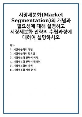 시장세분화(Market Segmentation)의 개념과 필요성에 대해 설명하고 시장세분화 전략의 수립과정에 대하여 설명하시오-1페이지