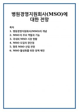 병원경영지원회사(MSO)에 대한 전망-1페이지