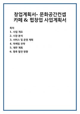 창업계획서- 문화공간컨셉 카페 & 펍창업 사업계획서-1페이지