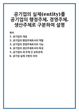 공기업의 실체(entity)를 공기업의 행정주체․ 경영주체․ 생산주체로 구분하여 설명-1페이지