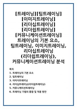 [트레이닝][팀트레이닝][이미지트레이닝][리더십트레이닝][리더쉽트레이닝][커뮤니케이션트레이닝]트레이닝의 기본 요소, 팀트레이닝, 이미지트레이닝, 리더십트레이닝(리더쉽트레이닝), 커뮤니케이션트레이닝 분석-1페이지