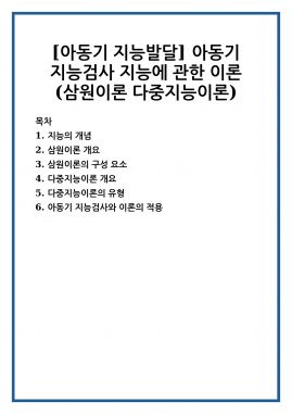 [아동기 지능발달] 아동기 지능검사 지능에 관한 이론(삼원이론 다중지능이론)-1페이지