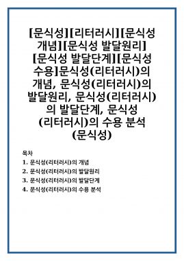 [문식성][리터러시][문식성 개념][문식성 발달원리][문식성 발달단계][문식성 수용]문식성(리터러시)의 개념, 문식성(리터러시)의 발달원리, 문식성(리터러시)의 발달단계, 문식성(리터러시)의 수용 분석(문식성)-1페이지
