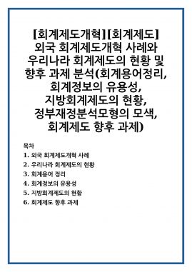 [회계제도개혁][회계제도]외국 회계제도개혁 사례와 우리나라 회계제도의 현황 및 향후 과제 분석(회계용어정리, 회계정보의 유용성, 지방회계제도의 현황, 정부재정분석모형의 모색, 회계제도 향후 과제)-1페이지