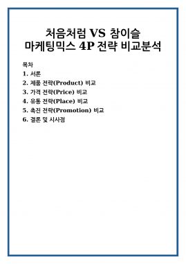 처음처럼 VS 참이슬  마케팅믹스 4P전략 비교분석-1페이지