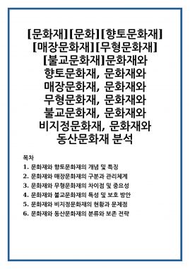 [문화재][문화][향토문화재][매장문화재][무형문화재][불교문화재]문화재와 향토문화재, 문화재와 매장문화재, 문화재와 무형문화재, 문화재와 불교문화재, 문화재와 비지정문화재, 문화재와 동산문화재 분석-1페이지
