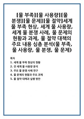 [물 부족][물 사용량][물 분쟁][물 문제][물 절약]세계 물 부족 현상, 세계 물 사용량, 세계 물 분쟁 사례, 물 문제의 현황과 과제, 물 절약 대책의 주요 내용 심층 분석(물 부족, 물 사용량, 물 분쟁, 물 문제)-1페이지