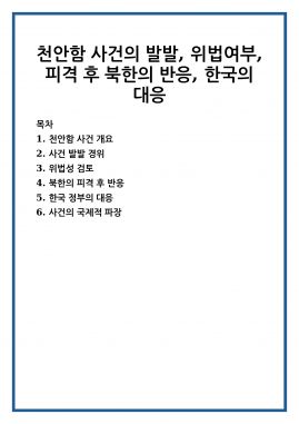 천안함 사건의 발발, 위법여부, 피격 후 북한의 반응, 한국의 대응-1페이지